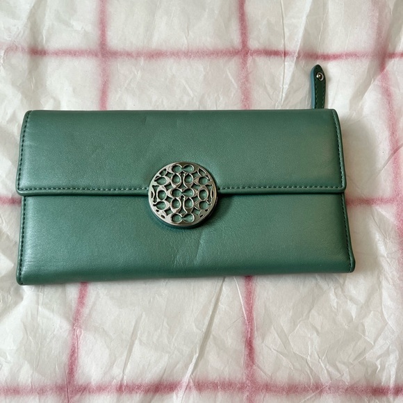 Coach | Bags | Coach Leather Checkbook Wallet In Blue Checkbook Size ...